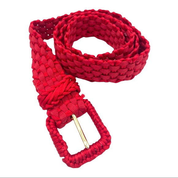 Vintage | Accessories | Vintage Red Nylon Woven Belt W Wrapped Buckle ...
